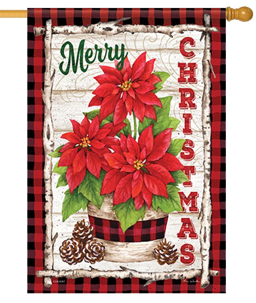Buffalo Plaid Christmas Poinsettias House Flag - I AmEricas Flags