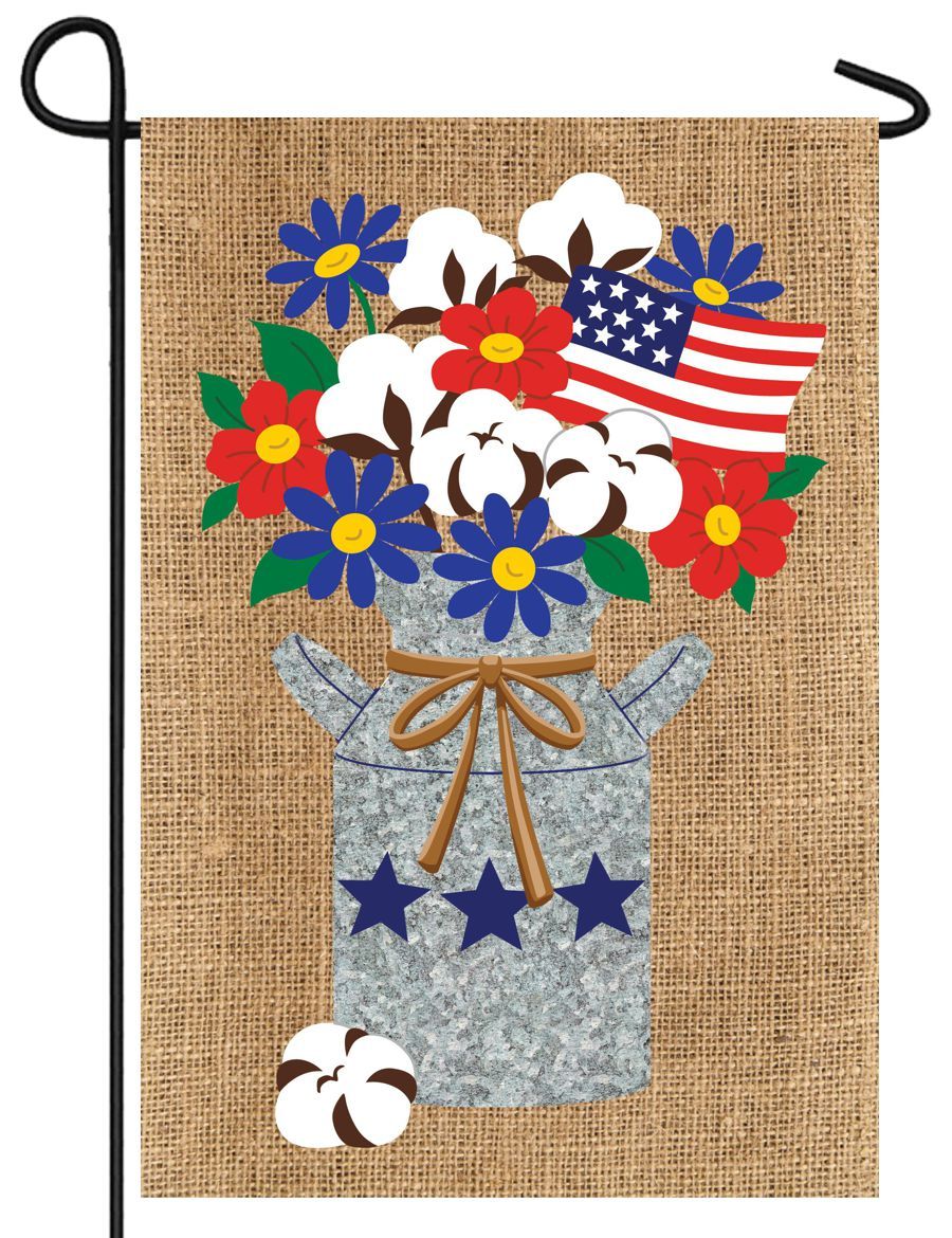 Burlap Cotton Bolls in a Milk Can Double Applique Garden Flag - I ...