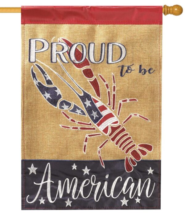 Burlap Crawfish Proud American Double Applique House Flag - I AmEricas ...