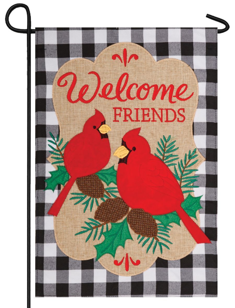 Burlap Gingham Cardinals Welcome Double Applique Garden Flag - I ...