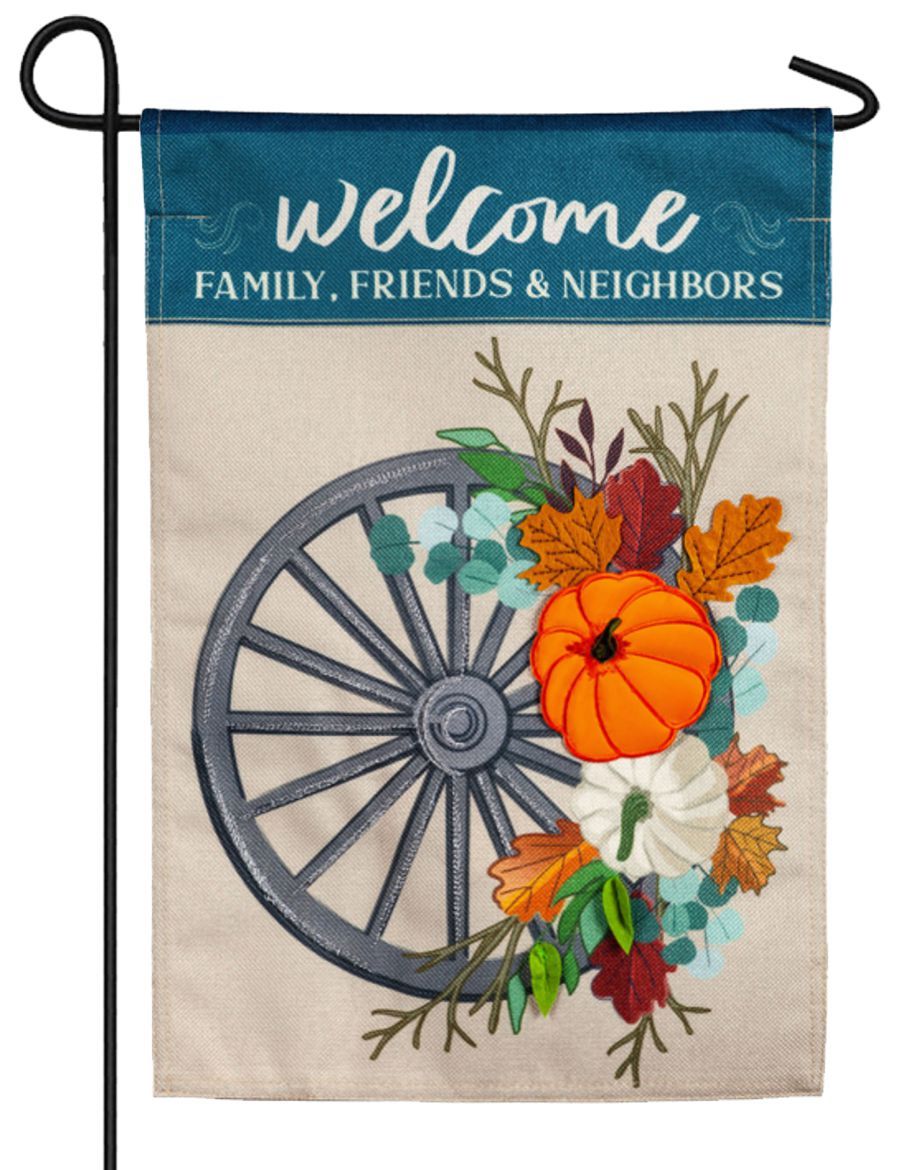 Burlap Welcome Wagon Wheel Decorative Garden Flag - I AmEricas Flags