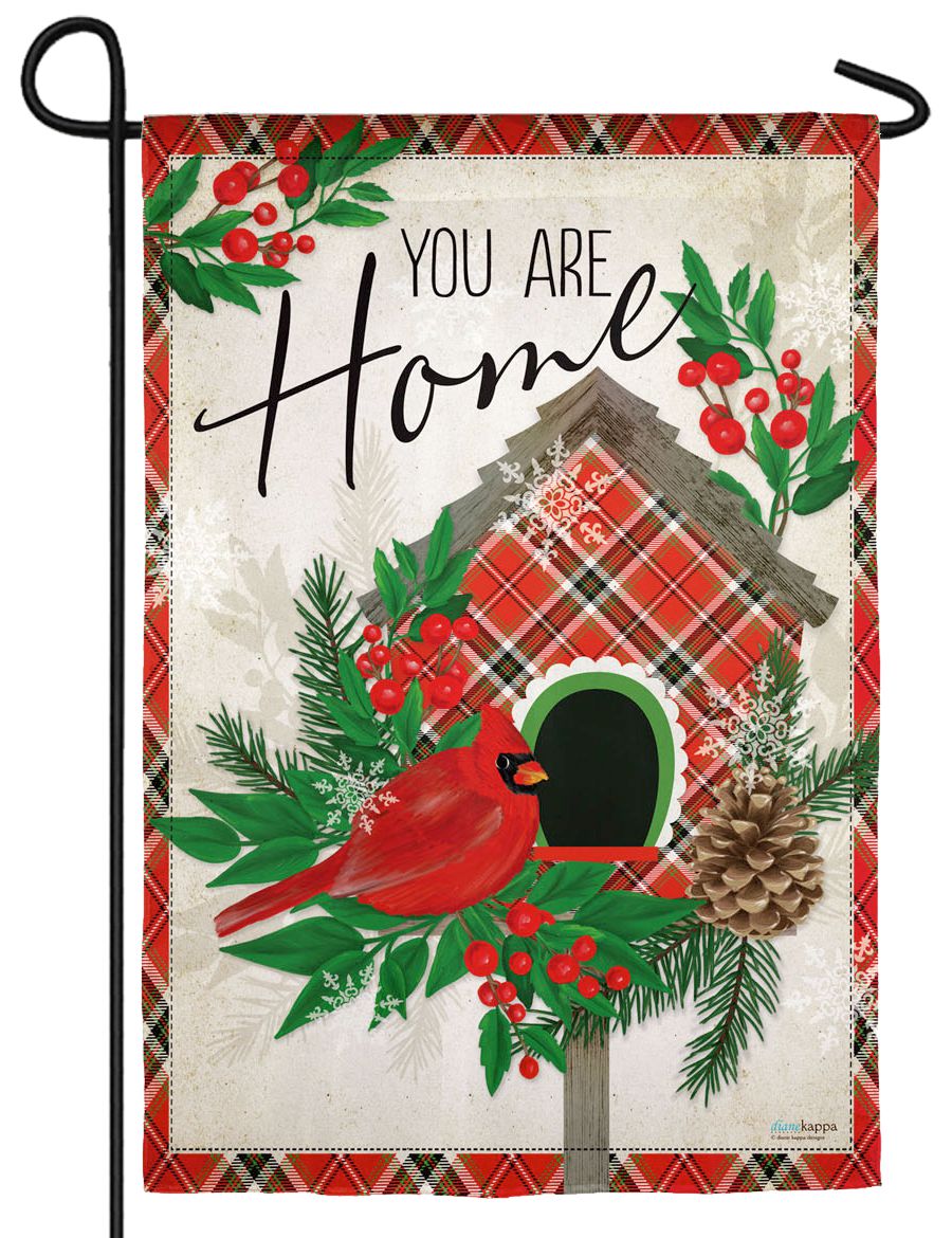 Cardinal Plaid Birdhouse Suede Reflections Garden Flag - I AmEricas Flags