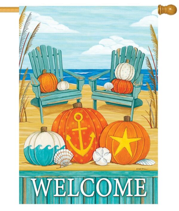 Coastal Beach Pumpkins House Flag - I AmEricas Flags