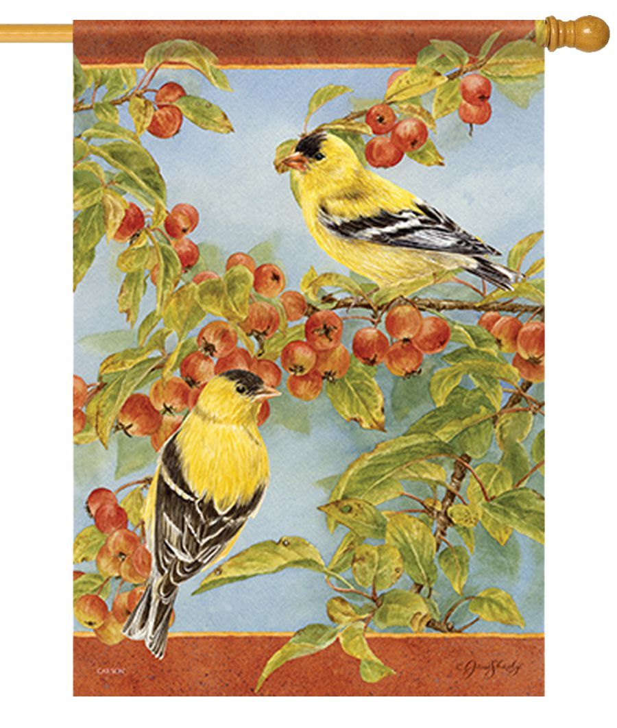 Crabapples and Finches House Flag - I AmEricas Flags