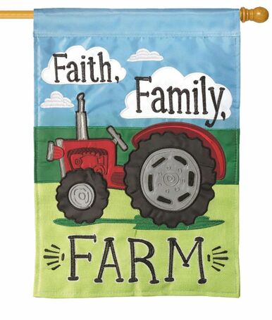 Faith Family Farm Tractor Double Applique House Flag - I AmEricas Flags