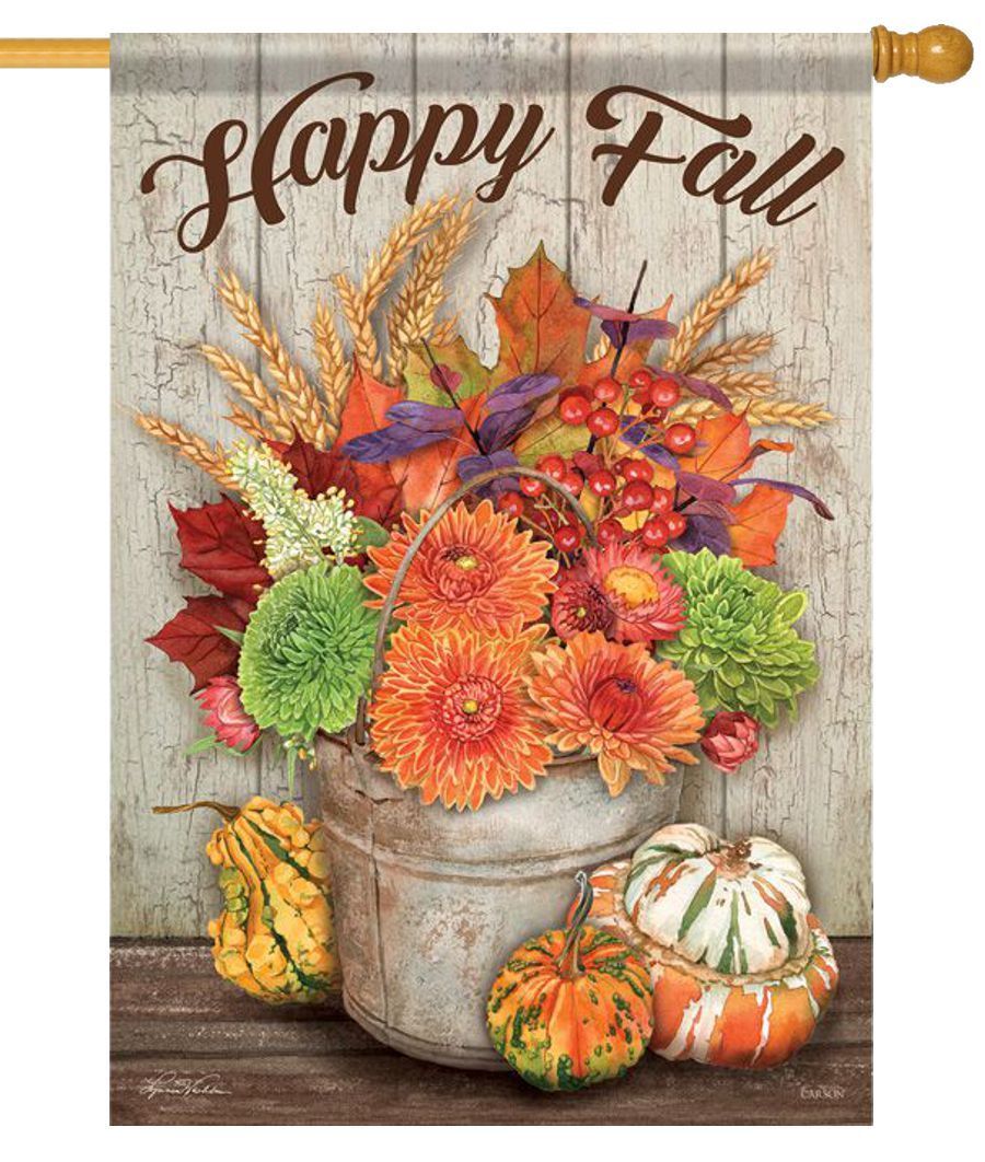 Fall Flowers Bucket Gourds House Flag - I AmEricas Flags