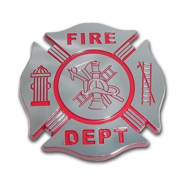 Firefighter Red and Chrome Maltese Cross Car Emblem - I AmEricas Flags