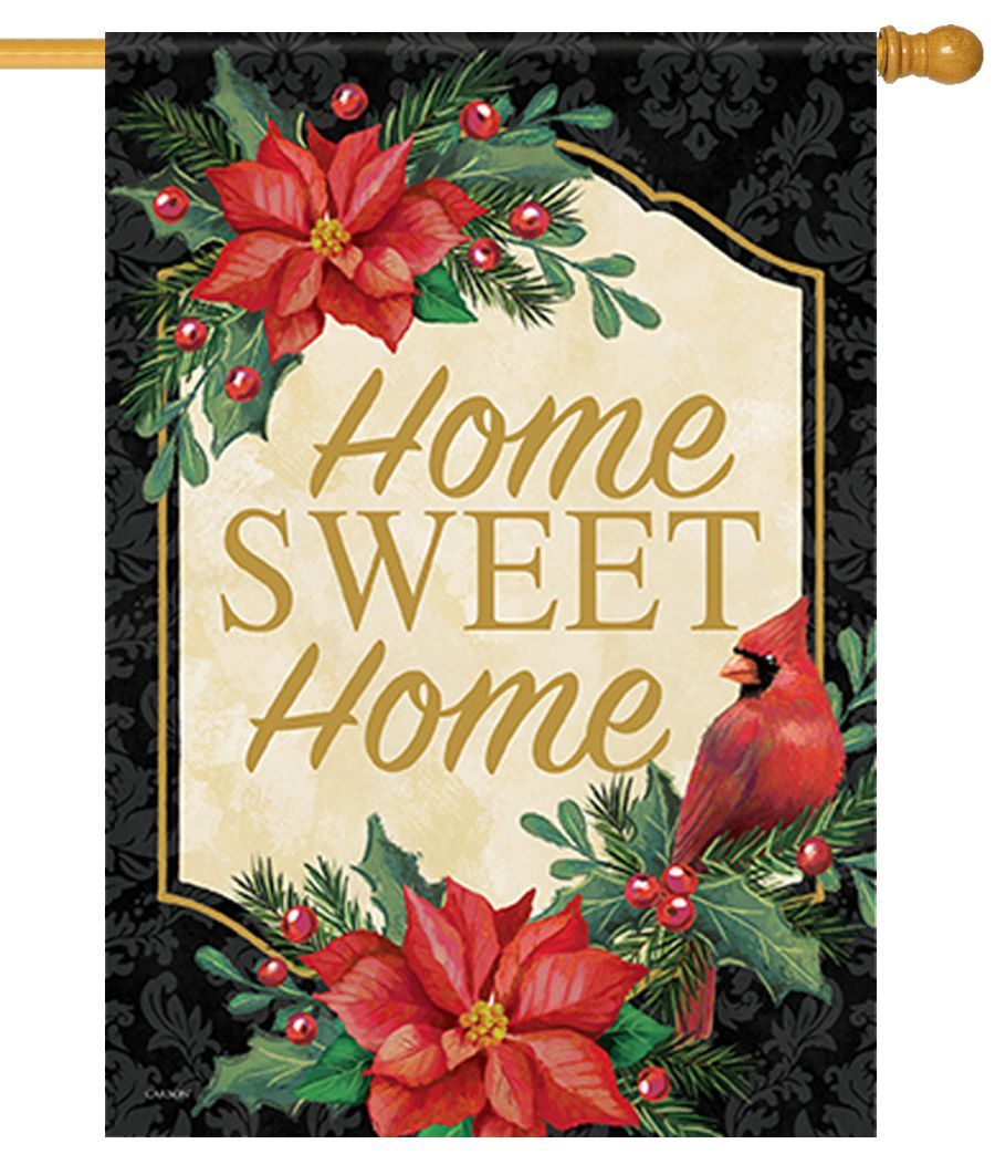 Home Sweet Home Poinsettia Cardinal House Flag - I AmEricas Flags