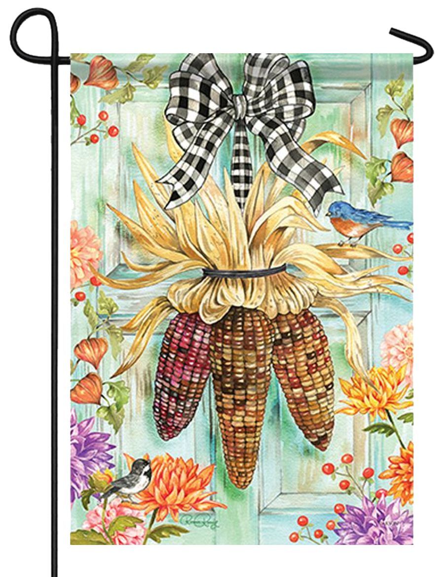 Indian Corn with Plaid Bow Garden Flag - I AmEricas Flags