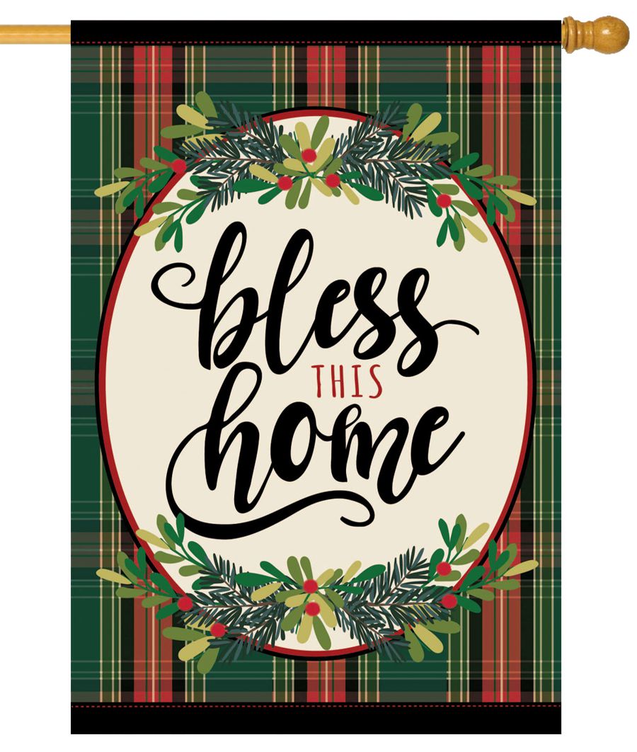 Linen Bless This Home Plaid Decorative House Flag - I AmEricas Flags