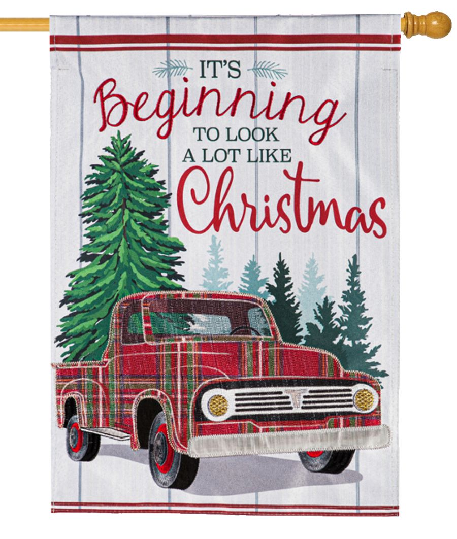 Linen Christmas Plaid Truck Decorative House Flag - I AmEricas Flags