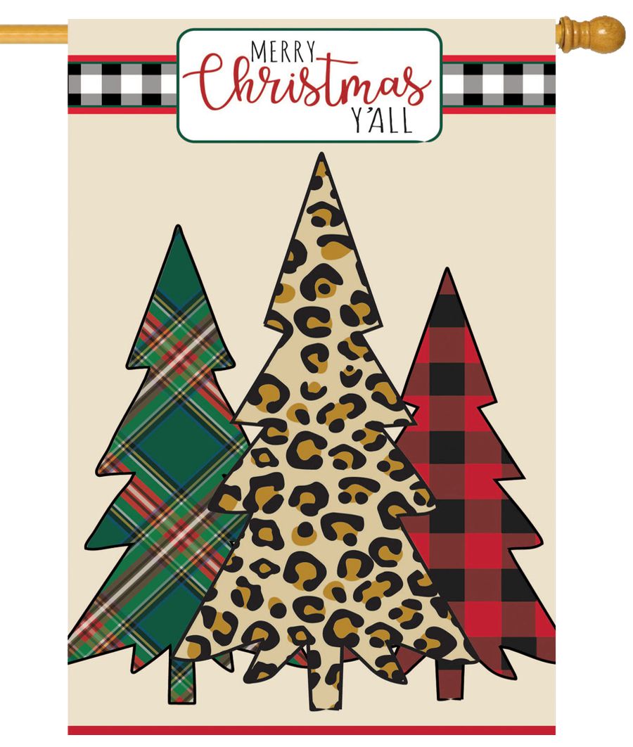 Mixed Print Christmas Trees Applique House Flag - I AmEricas Flags
