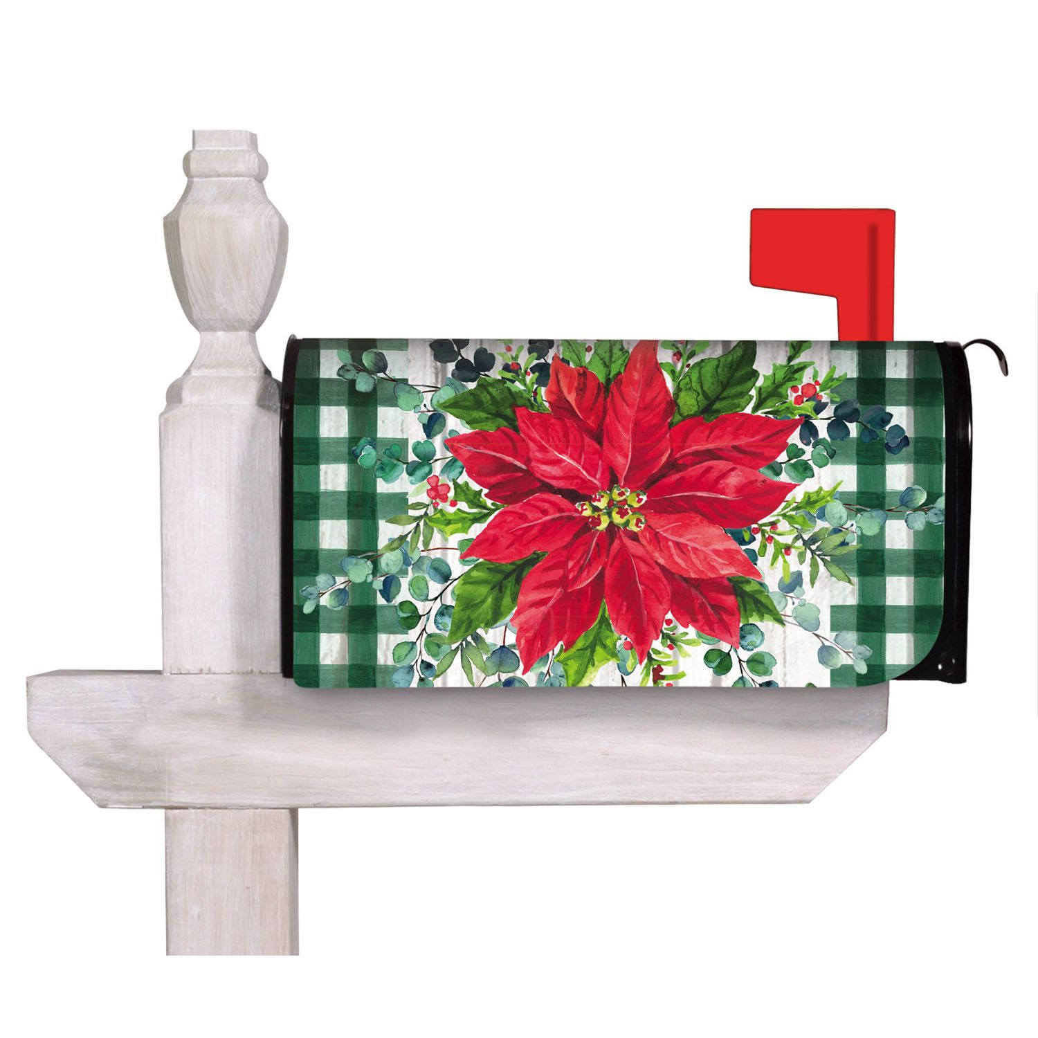 Poinsettia on Plaid Nylon Mailbox Cover - I AmEricas Flags
