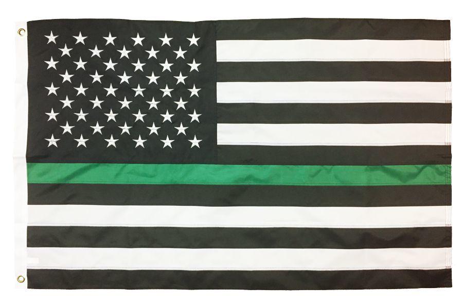 Thin Green Line Black and White American 3×5 Flag Sewn Nylon - I ...
