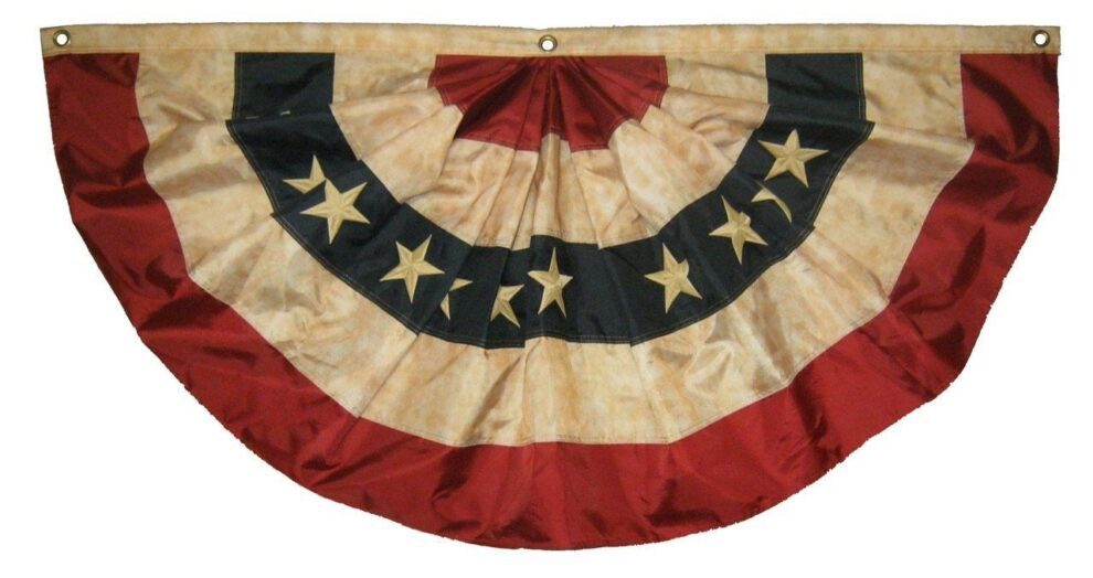 Vintage Antiqued Sewn Nylon Pleated Fan Bunting 18×36 - I AmEricas Flags