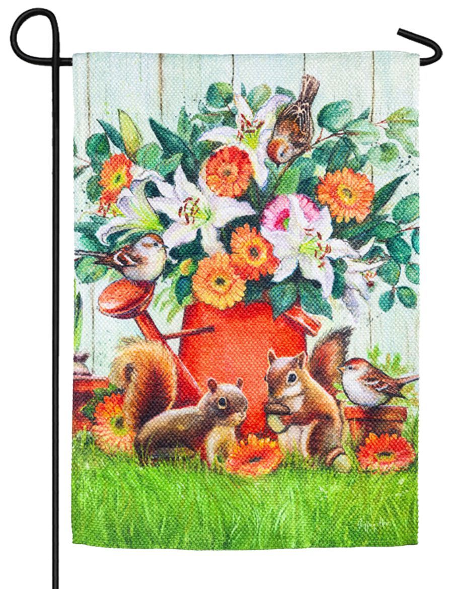 Watering Can Critters Textured Suede Garden Flag - I AmEricas Flags