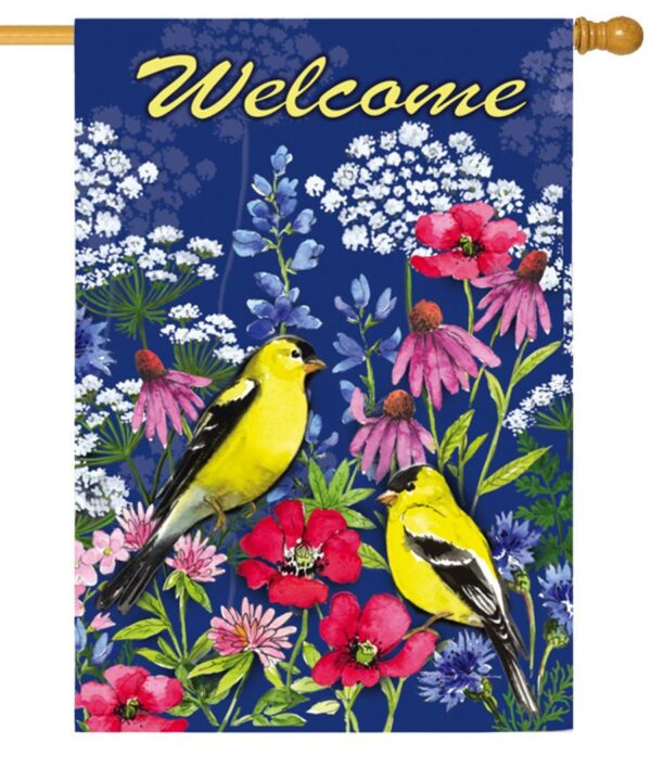 Welcome Wildflowers and Finches Suede Reflections House Flag - I ...
