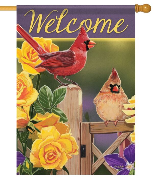 Cardinal Couple in the Snow House Flag - I AmEricas Flags