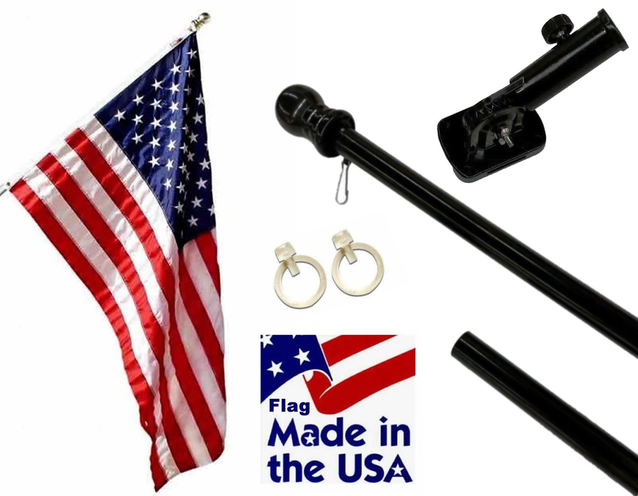 White 6ft Spinning Pole and Flag Kit with Printed Stars - I AmEricas Flags