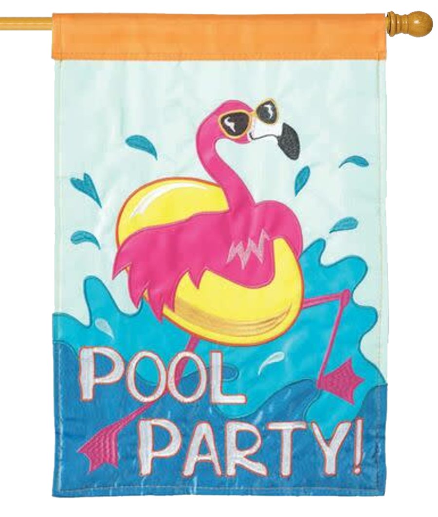 Flamingo Pool Party Double Applique House Flag - I AmEricas Flags