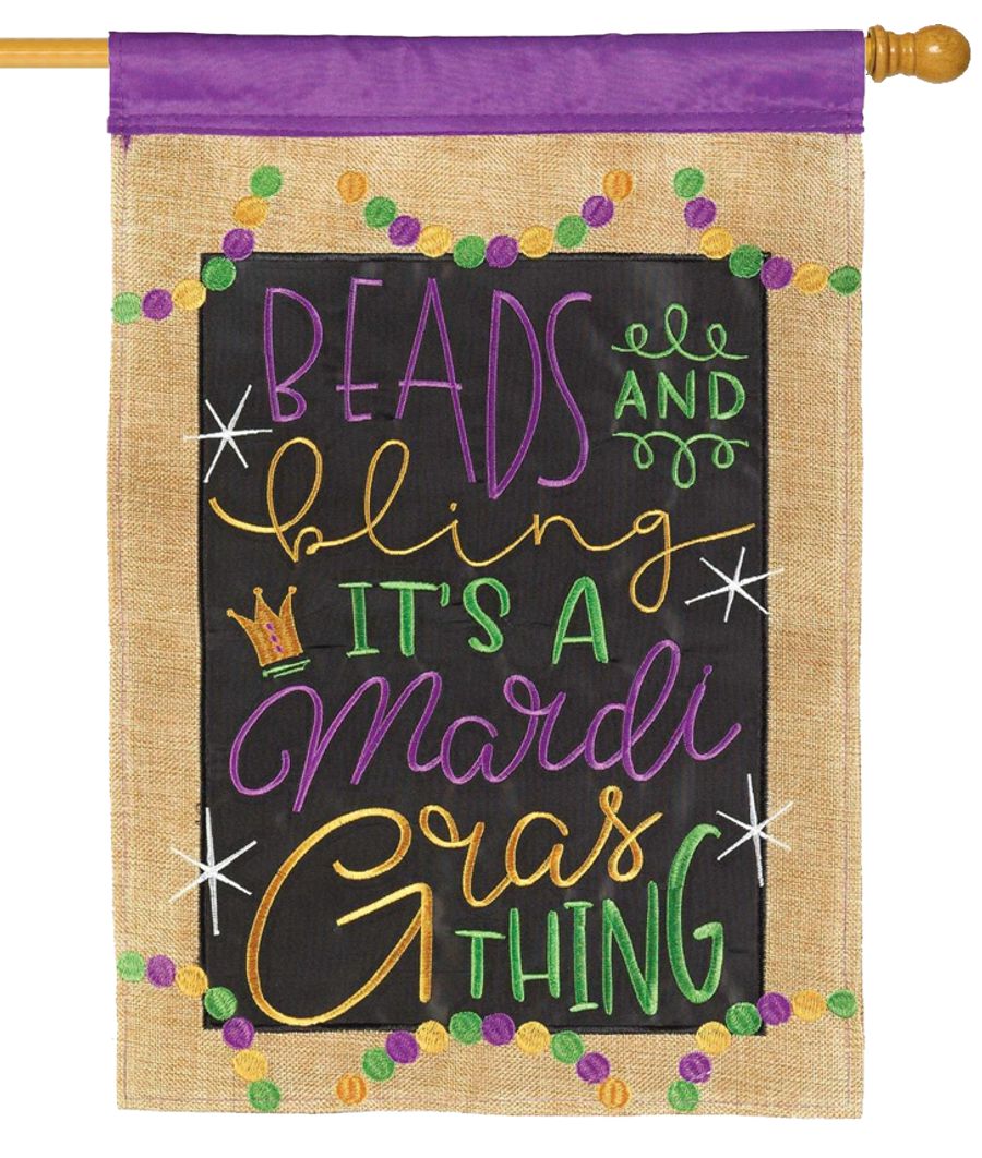 Burlap Beads and Bling Double Applique House Flag - I AmEricas Flags