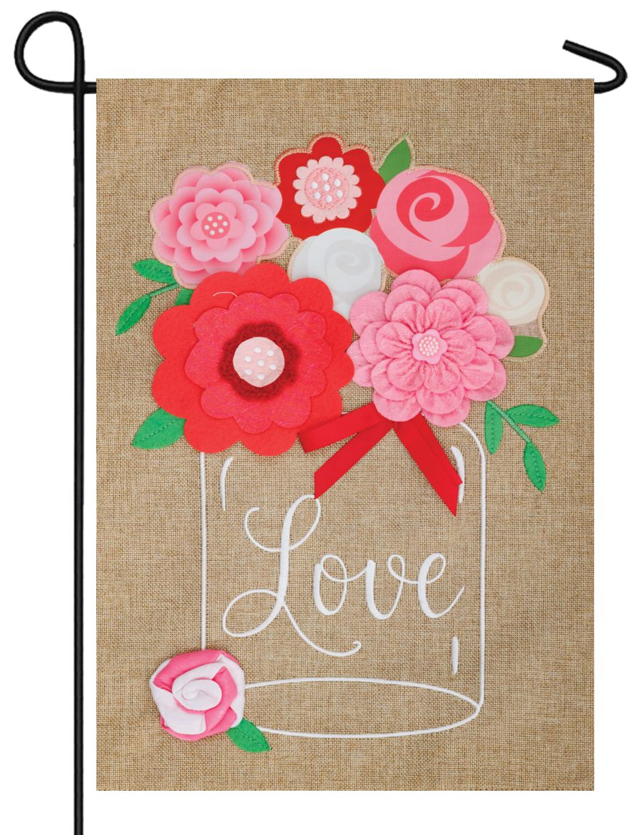 Burlap Love Jar Applique Garden Flag - I AmEricas Flags