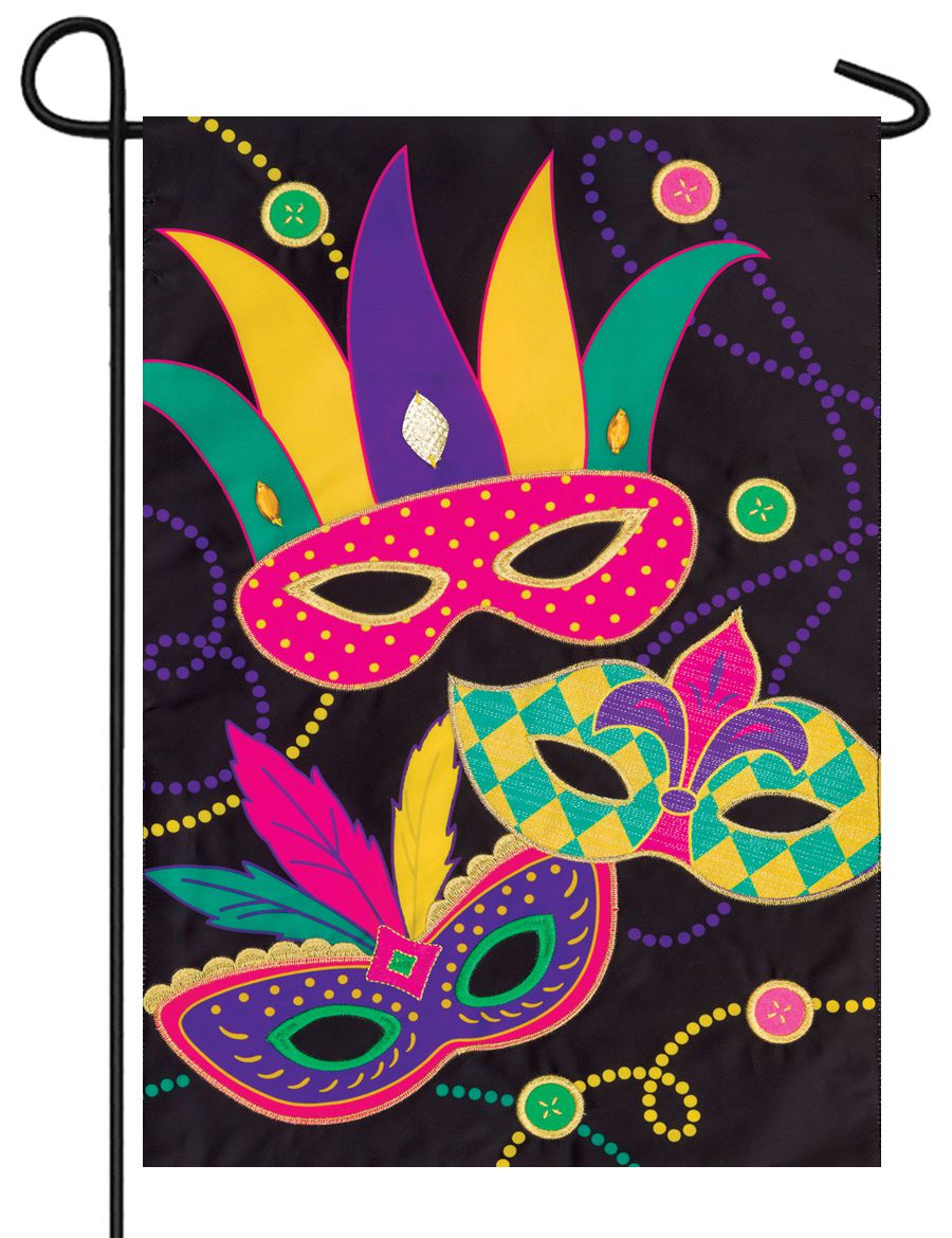 Mardi Gras Masks Applique Garden Flag - I AmEricas Flags
