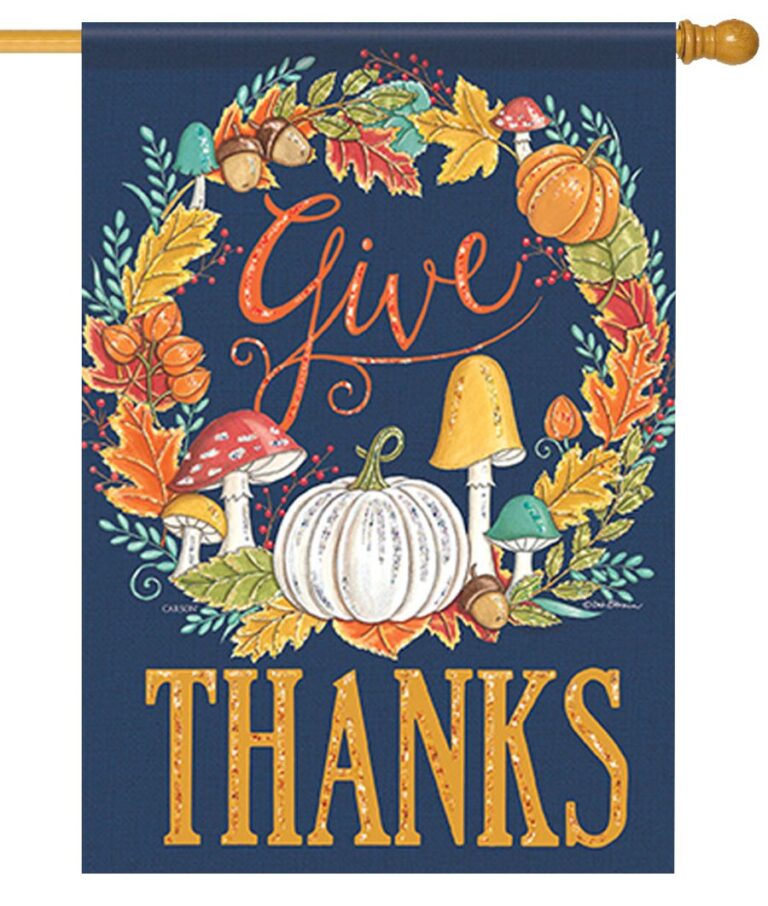 Give Thanks Wreath House Flag - I AmEricas Flags