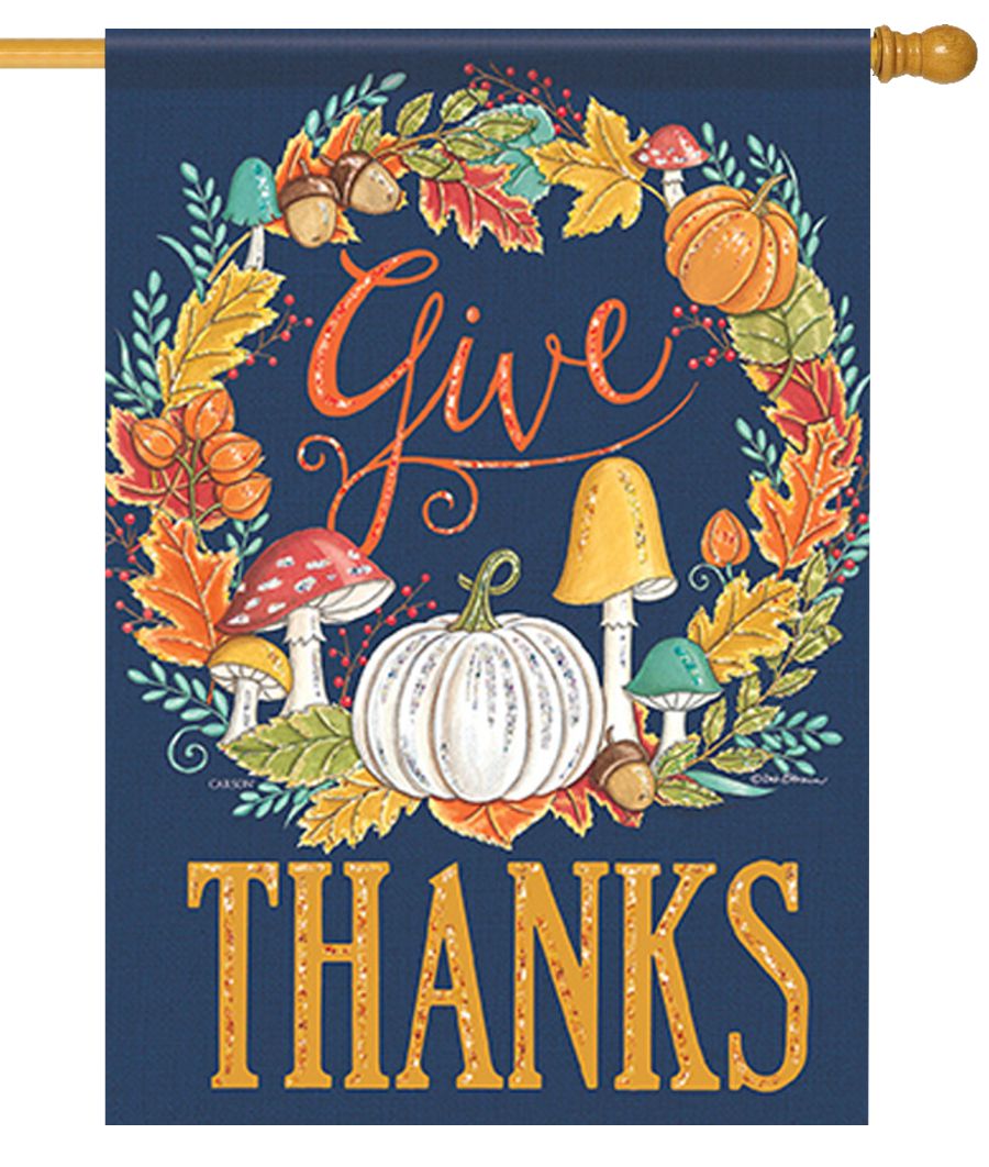 Give Thanks Wreath House Flag - I AmEricas Flags
