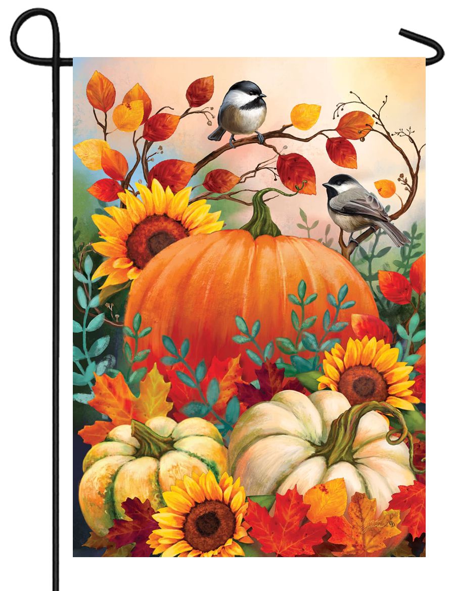 Pumpkins and Chickadees Garden Flag - I AmEricas Flags