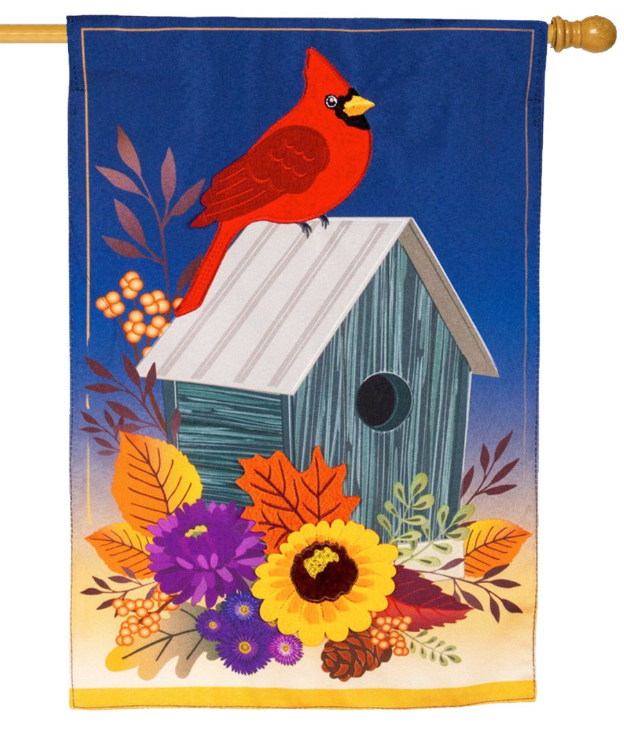 Linen Fall Cardinal Birdhouse Decorative House Flag - I AmEricas Flags