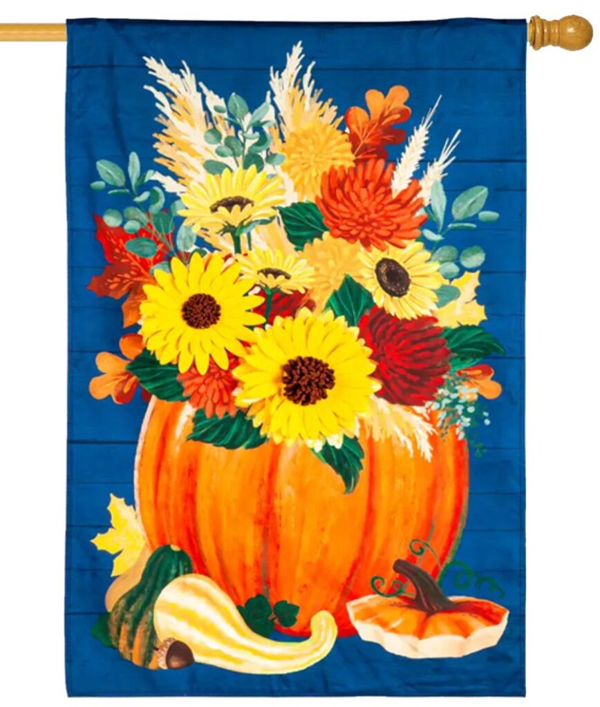 Pumpkin Floral and Fall Leaves House Flags - I AmEricas Flags