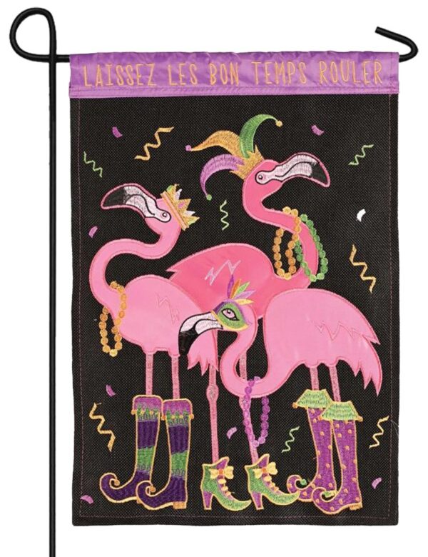 Burlap Mardi Gras Flamingos Double Applique Garden Flag - I AmEricas Flags