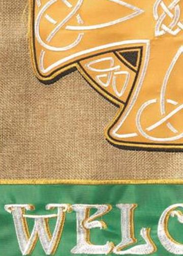 Burlap Welcome Celtic Cross Double Applique Garden Flag - I AmEricas Flags