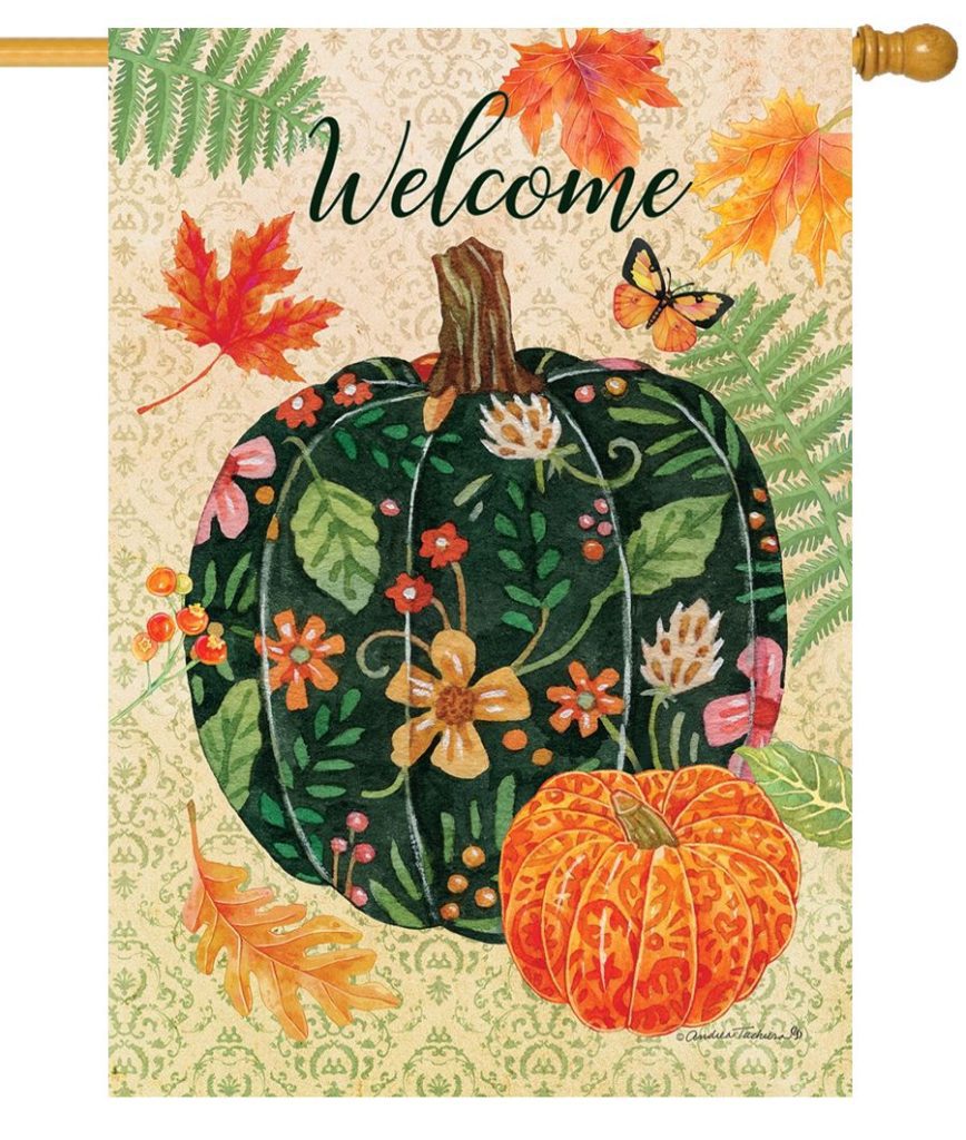 Pumpkin Floral and Fall Leaves House Flags - I AmEricas Flags