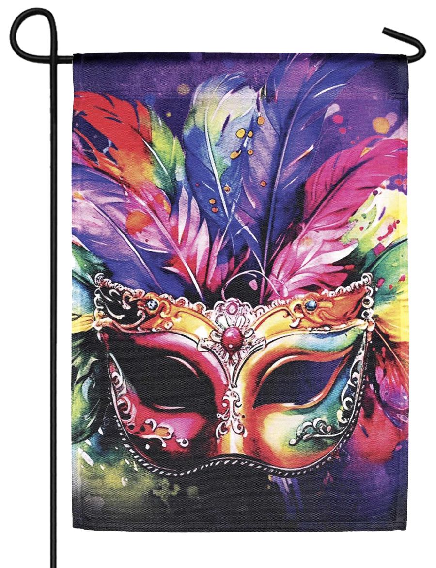 Colorful Feathers Mardi Gras Mask Garden Flag - I AmEricas Flags