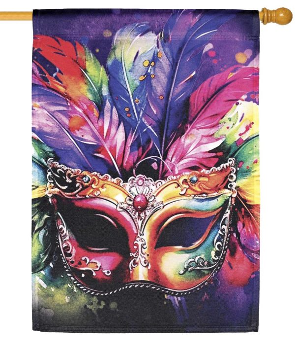 Colorful Feathers Mardi Gras Mask House Flag - I AmEricas Flags