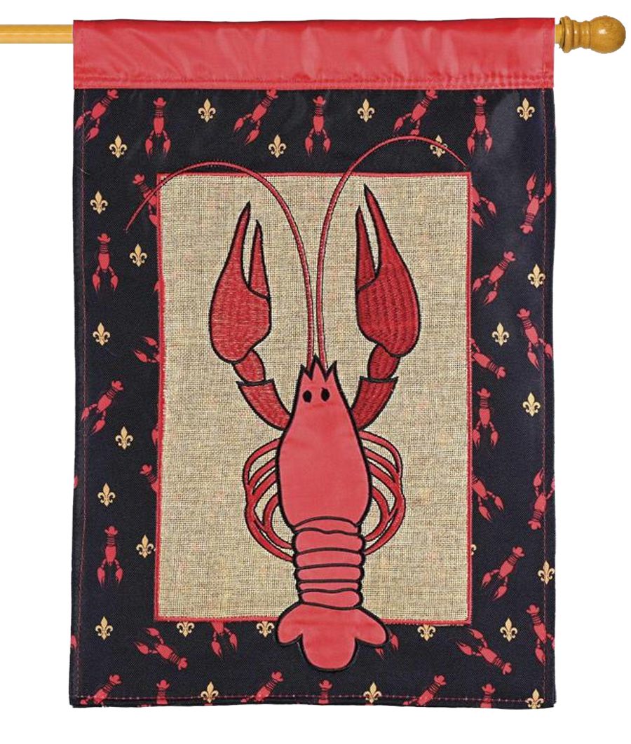 Burlap Crawfish Double Applique House Flag - I AmEricas Flags