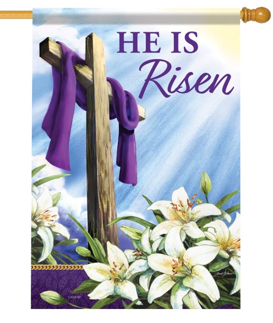 He is Risen Cross and Lilies House Flag - I AmEricas Flags