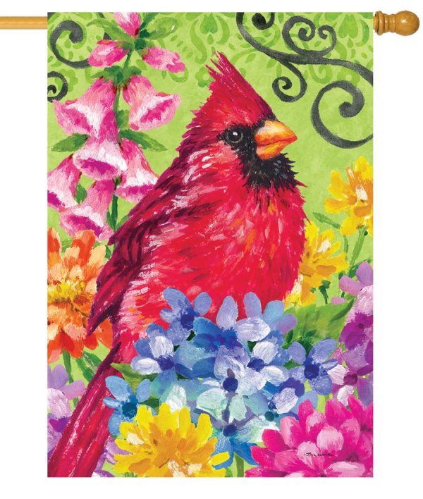 Cardinal with Flowers House Flag - I AmEricas Flags